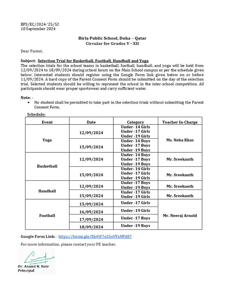 Circular 52 - Selection Trial For Grades V To XII | PDF | Childhood ...