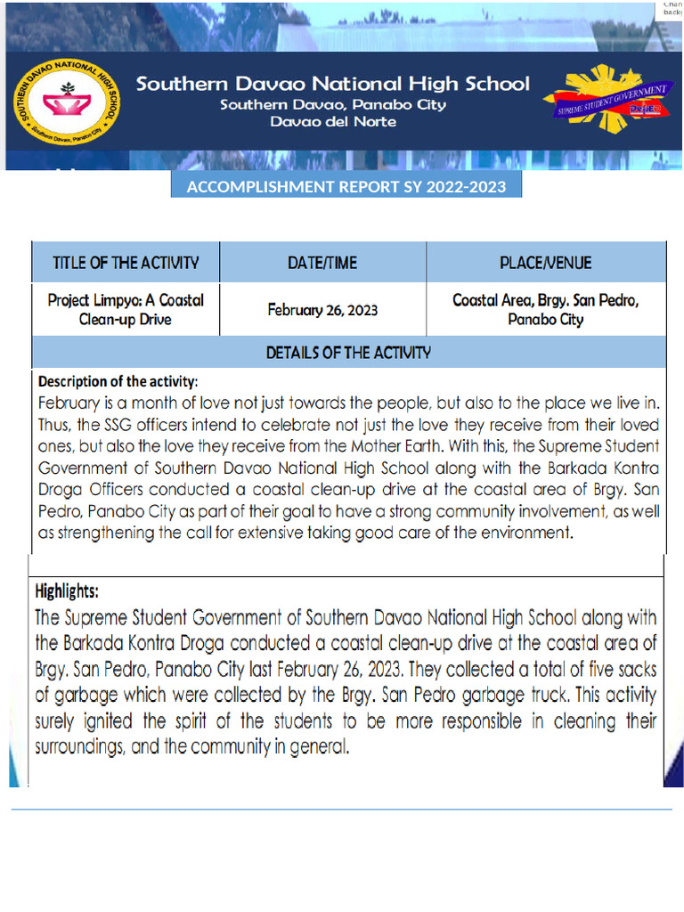 Accomplishment Report (Community Service) | PDF