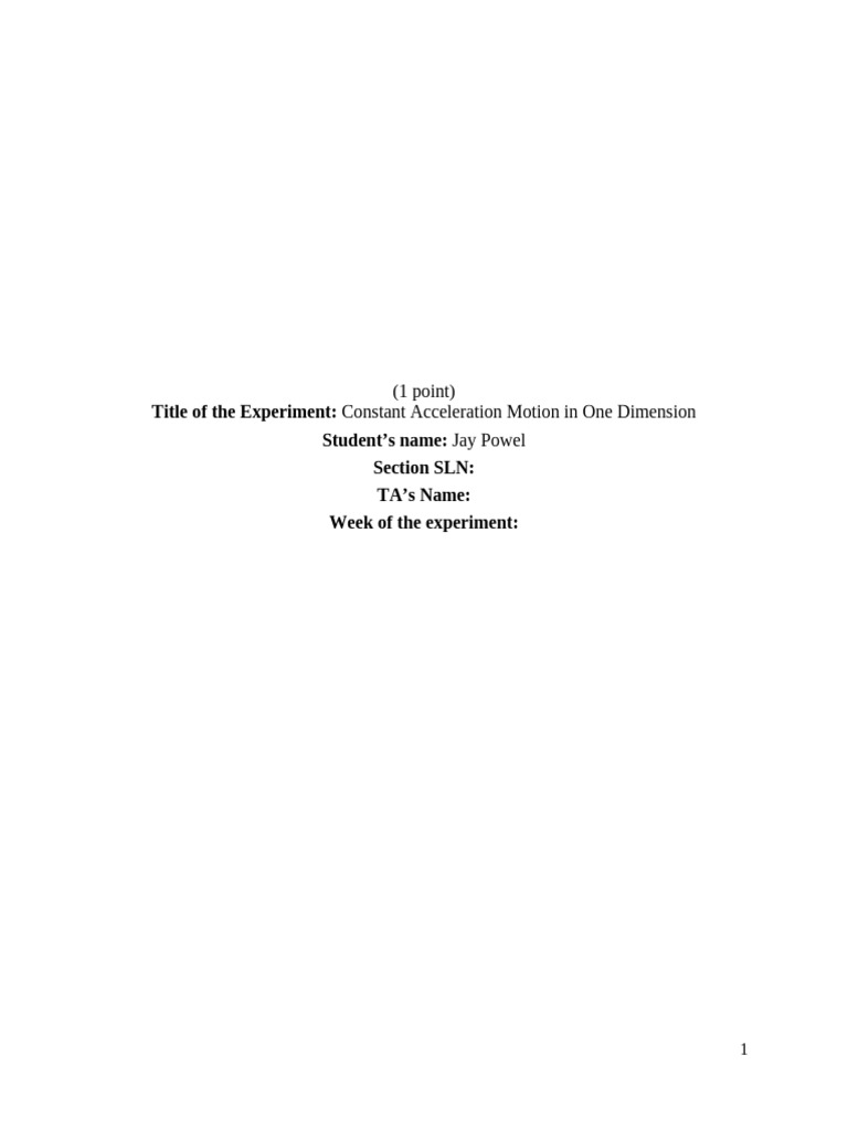Lab - Constant Acceleration Motion | PDF | Acceleration | Velocity