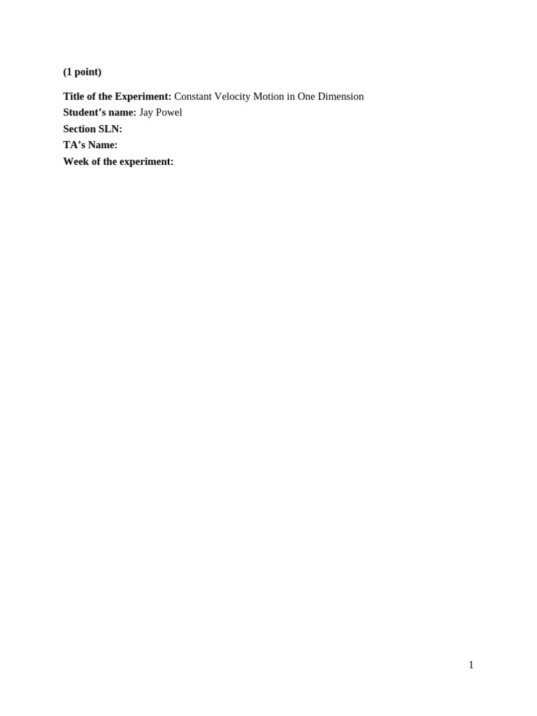 Constant Velocity Motion Experiment Analysis | PDF | Velocity | Speed