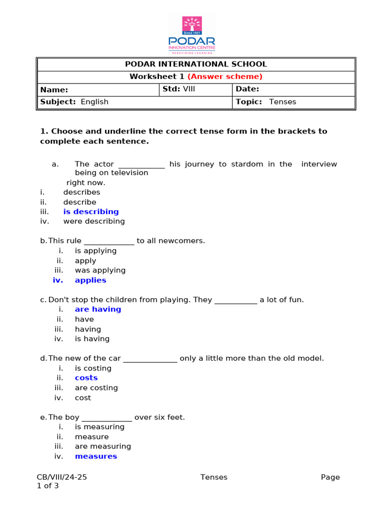 As Ws1 CB Viii Eng Tenses | PDF | Language Arts & Discipline