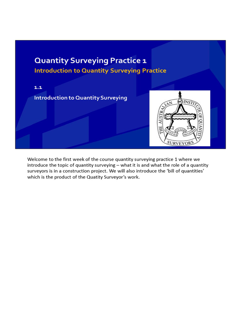 QSP Topic 1.1 - Introduction To QS | PDF | Surveying | Architect