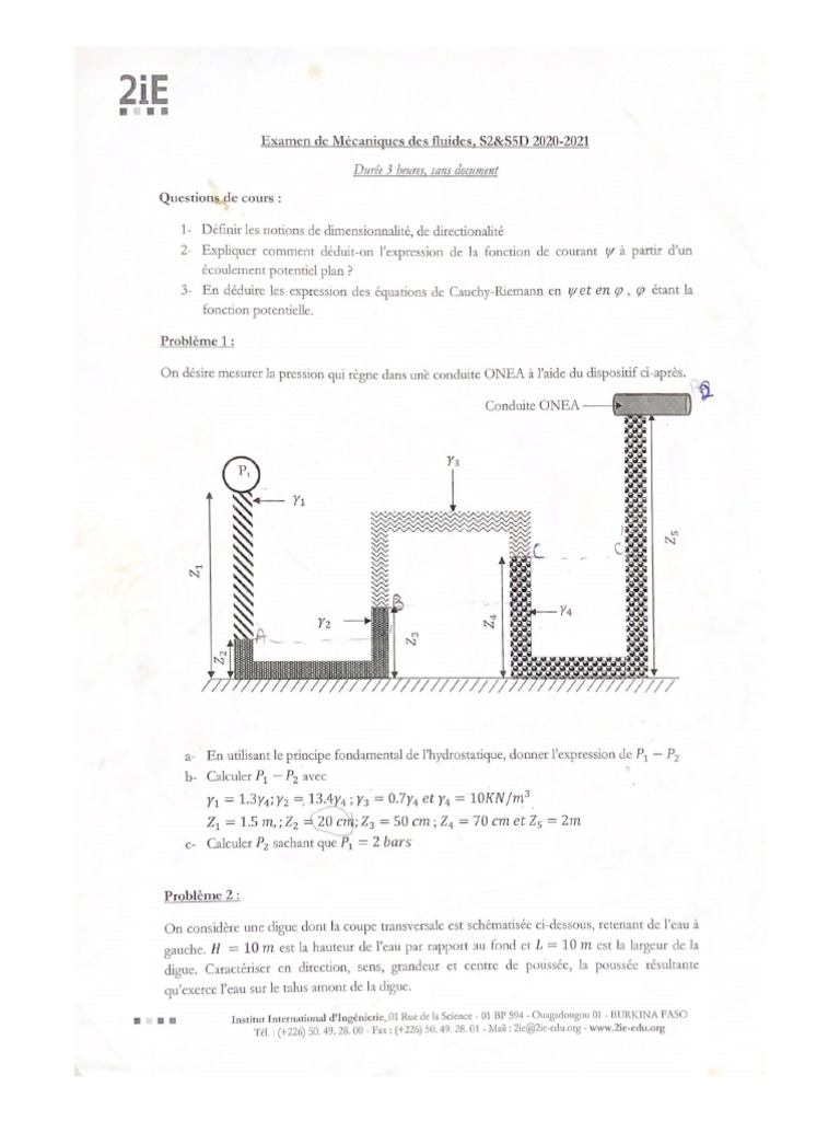 Anciens Sujets de MECA FLUIDE-1 | PDF