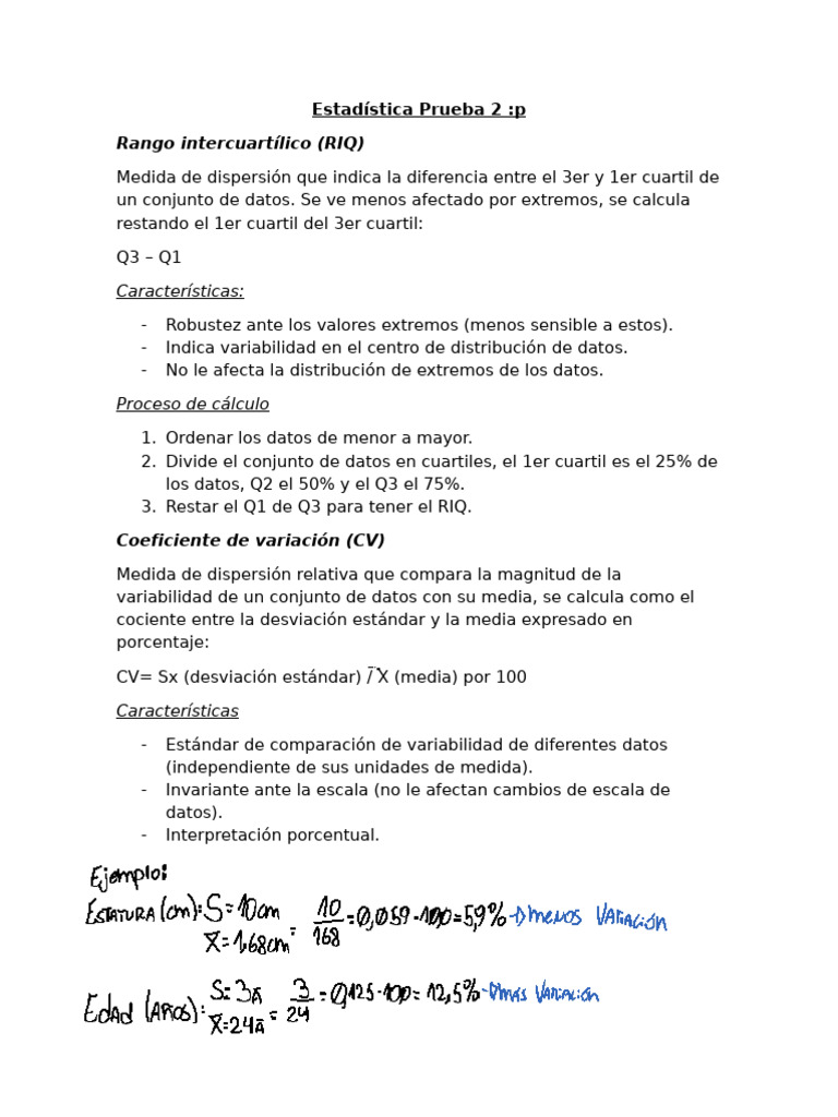 Estadistica Prueba 2 | PDF | Oblicuidad | Dispersión estadística