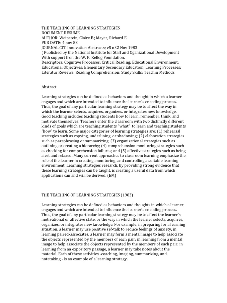 Teaching Learning Strategies Overview | PDF