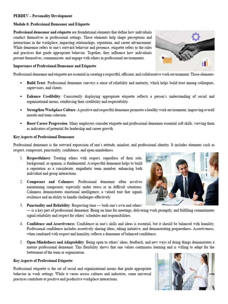 Module 6 Professional Demeanor and Etiquette | PDF | Etiquette | Leadership
