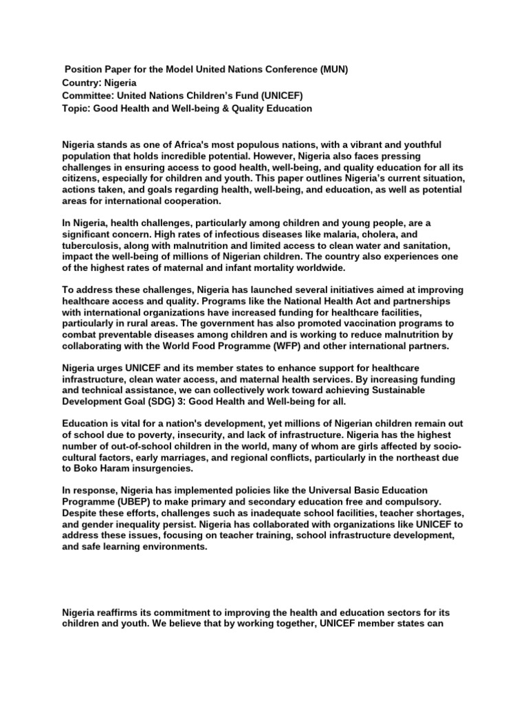 Position Paper For The Model United Nations Conference (MUN) | PDF ...
