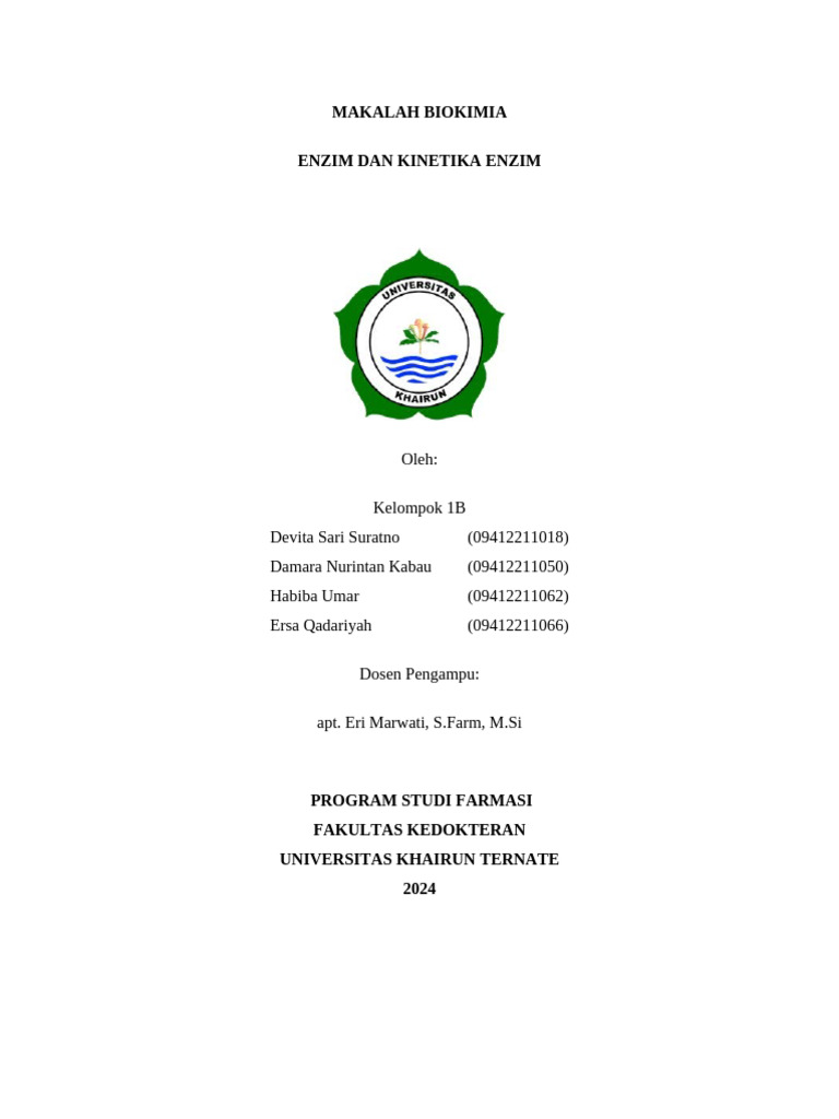 Makalah Biokimia Enzim Dan Kinetika Enzim | PDF | Sains & Matematika