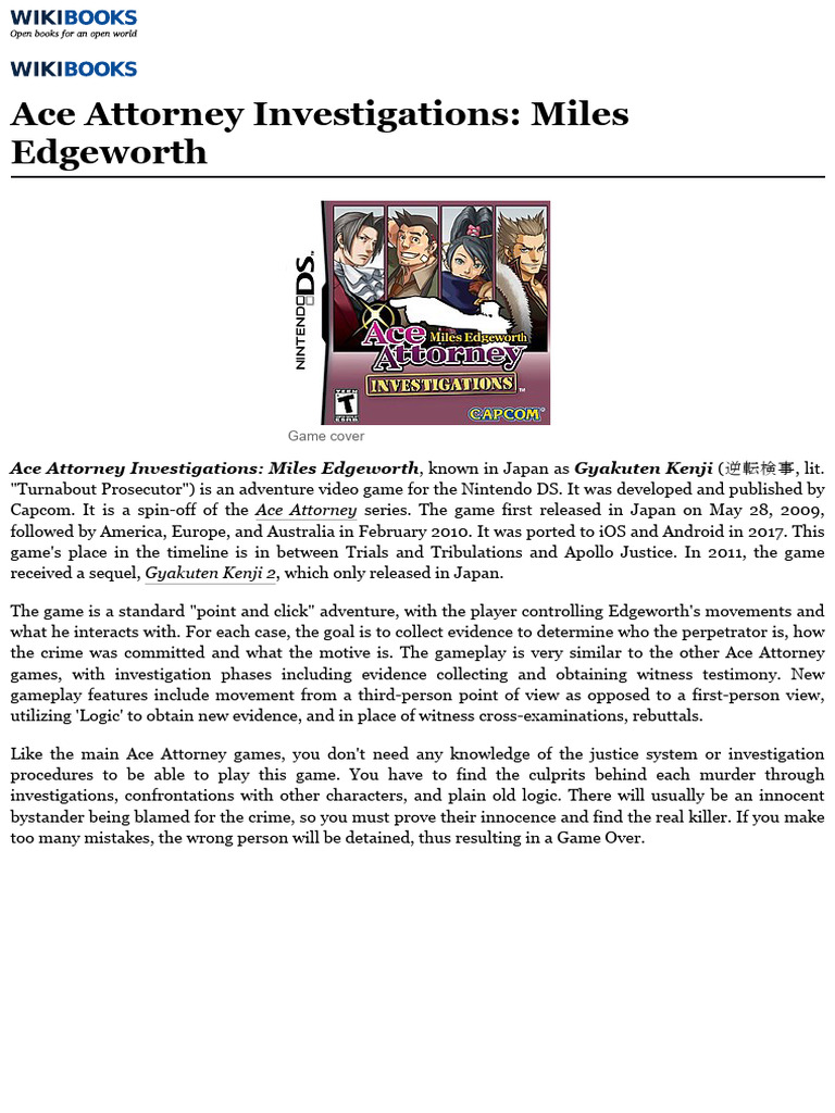 Ace Attorney Investigations: Miles Edgeworth | PDF | Sports & Recreation | Games & Activities