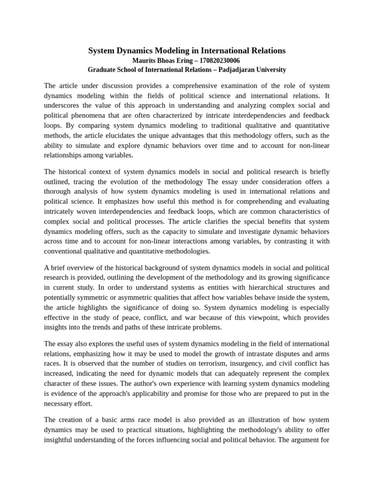 System Dynamics Modeling in International Relations | PDF | Methodology ...
