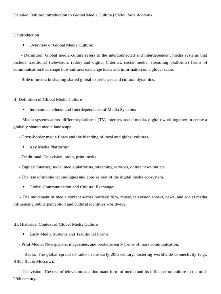 Introduction of Global Media Culture 1 Cielou Acohon | PDF | Mass Media ...