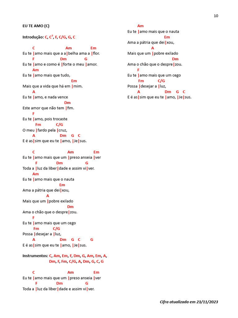 Eu Te Amo - Letra e Cifra | PDF