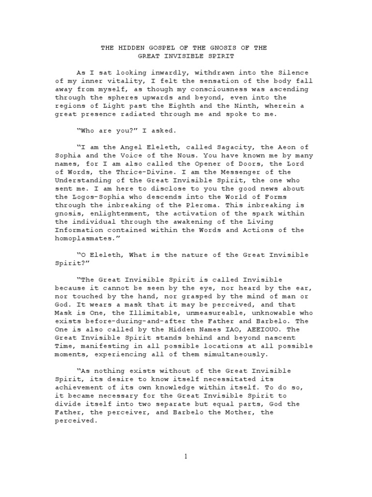 The Hidden Gospel of The Gnosis of The Great Invisible Spirit | PDF ...