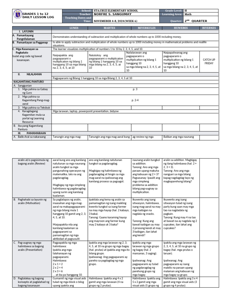 DLL Math2 Q2 W6 | PDF