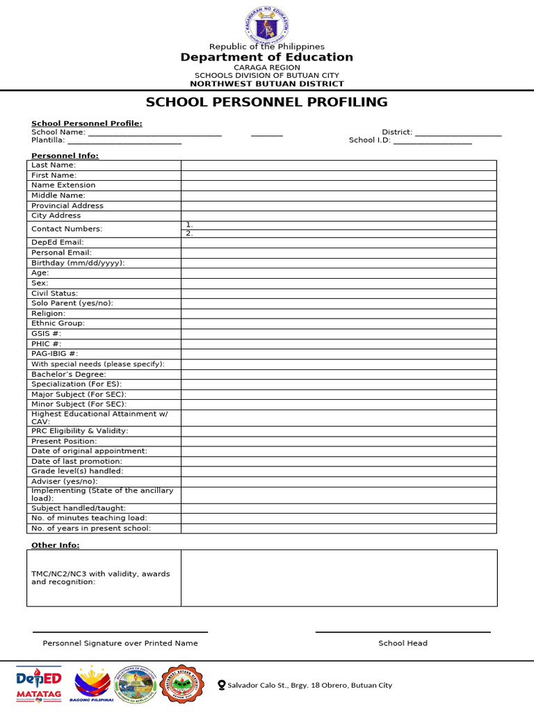 School Personnel Profiling Form | PDF
