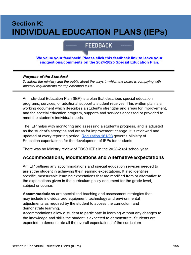 Section K - Individual Education Plans (IEPs) | PDF | Individualized ...
