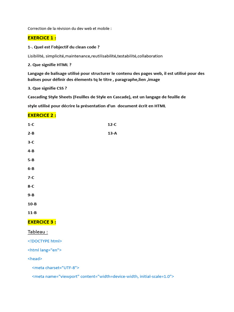 Correction de La Révision Du Dev Web Et Mobile | PDF | Html | Hypertexte