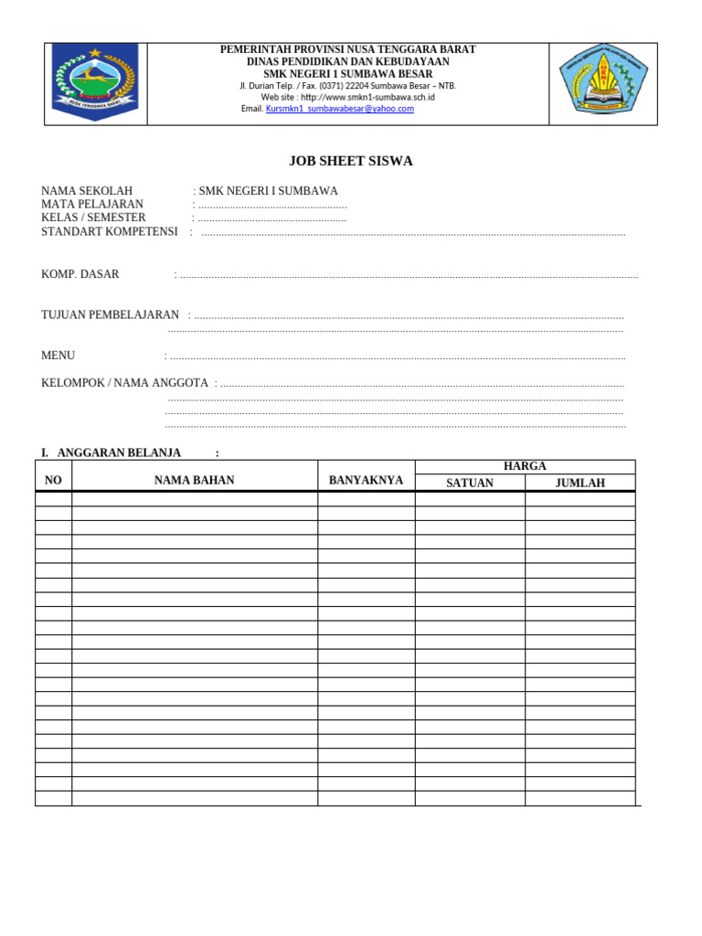 Format Job Sheet | PDF | Teknologi & Rekayasa