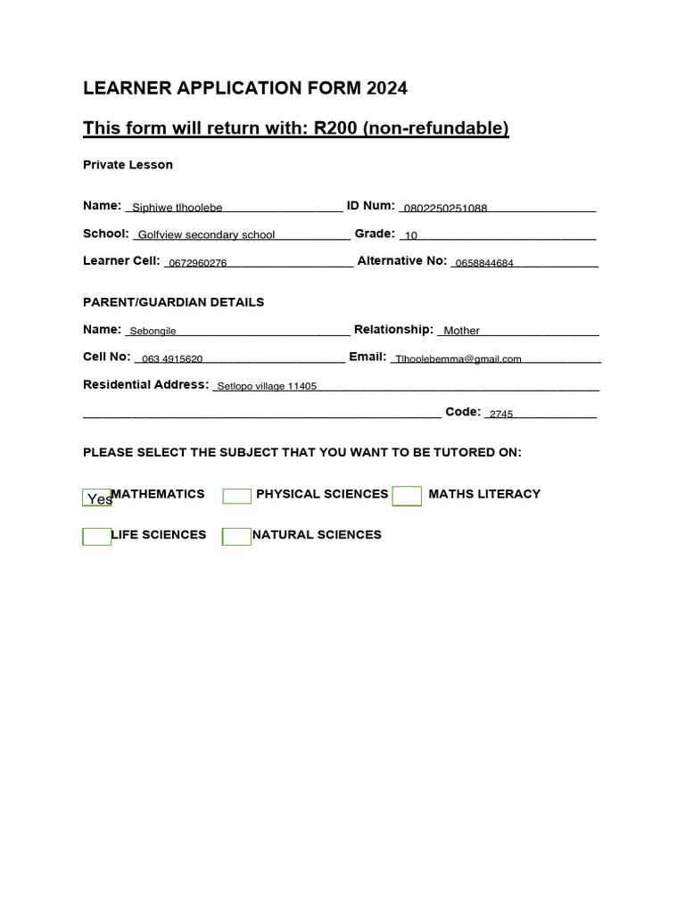 2024 Learner Application Form | PDF