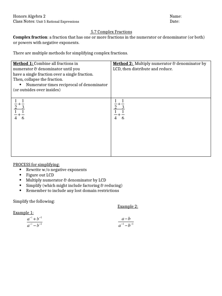 HA2 - 5.7 Complex Fractions | PDF