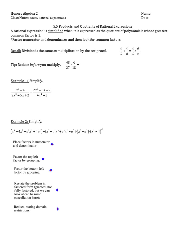 HA2 - 5.5 Products and Quotients of Rational Expressions | PDF ...