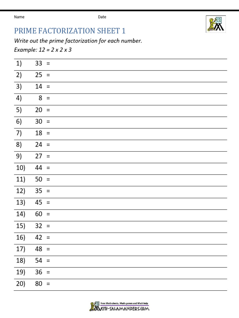 Prime Factorization Practice Sheet | PDF