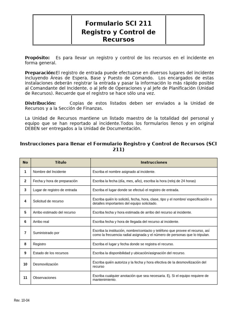 SCI 211. Registro Recursos. Instructivo | PDF