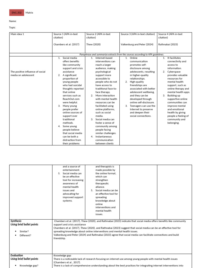 ENG - 202 - Matrix - Template - New | PDF | Cyberbullying | Popular ...