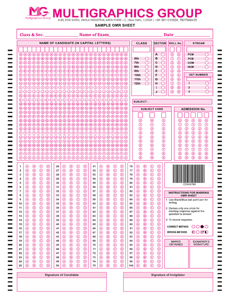 OMR SHEET SAMPLE 1 With Head | PDF