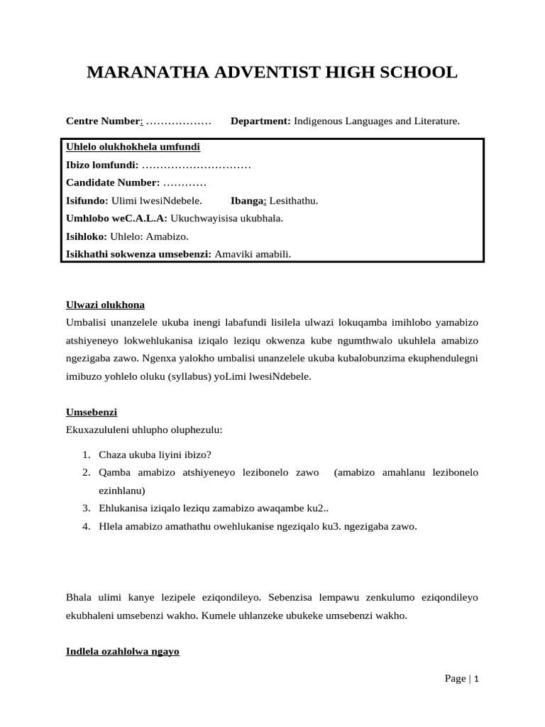 Ndebele Cala 2024 (1 of 5) - Docx | PDF