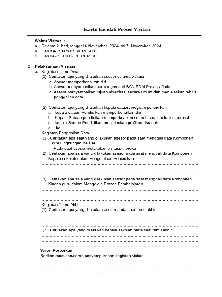 Master Kartu Kendali Proses Visitasi | PDF | Karier & Perkembangan | Griya & Taman