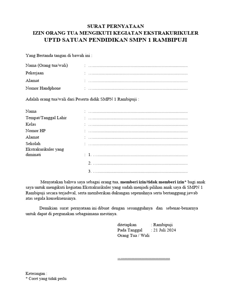 Surat Pernyataan Ekstra | PDF | Game & Aktivitas | Griya & Taman