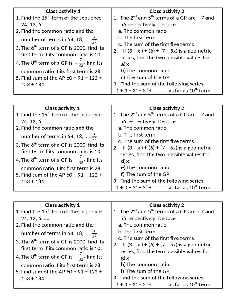 Sum of NTH Term Class Activities | PDF | Algebra | Mathematical Structures