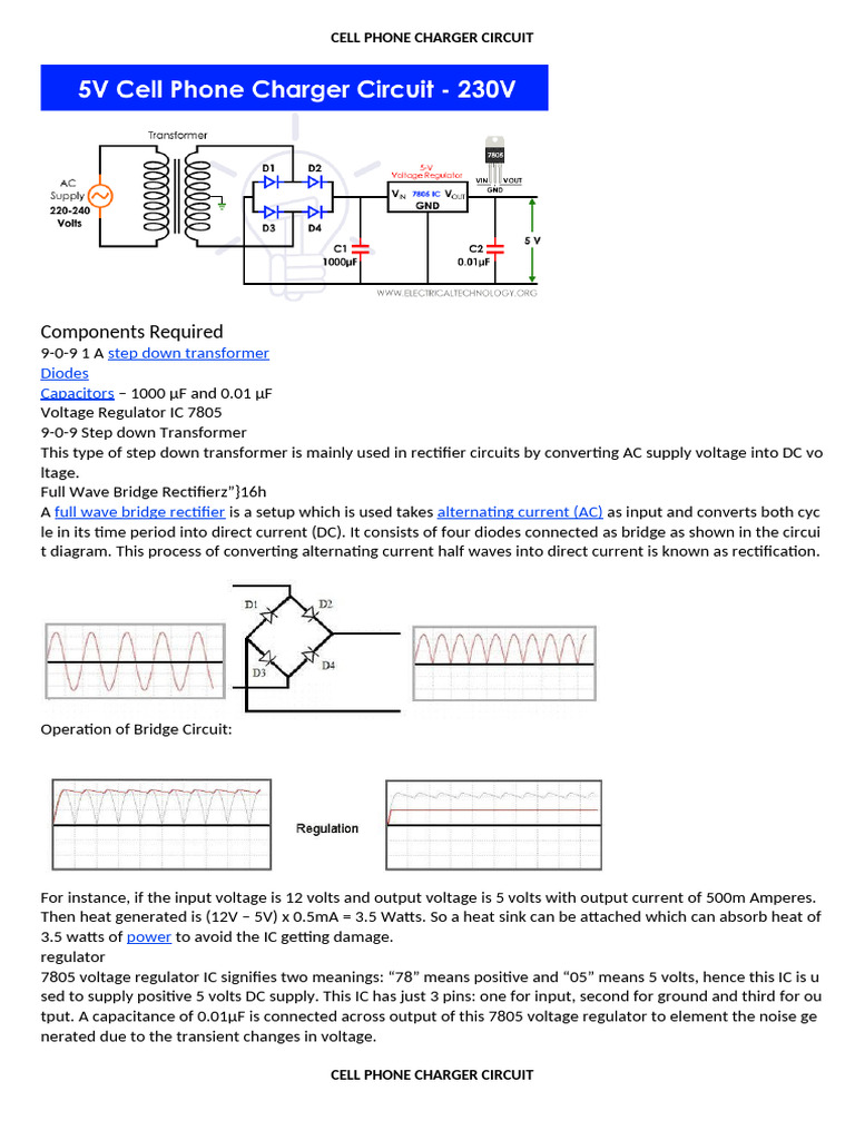 Cell Phone Charger Circuit | PDF | Rectifier | Direct Current