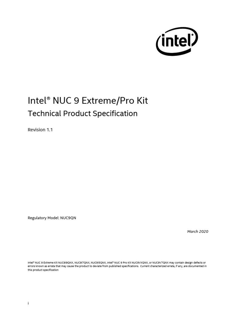NUC9QN TechProdSpec | PDF | Usb | Hdmi