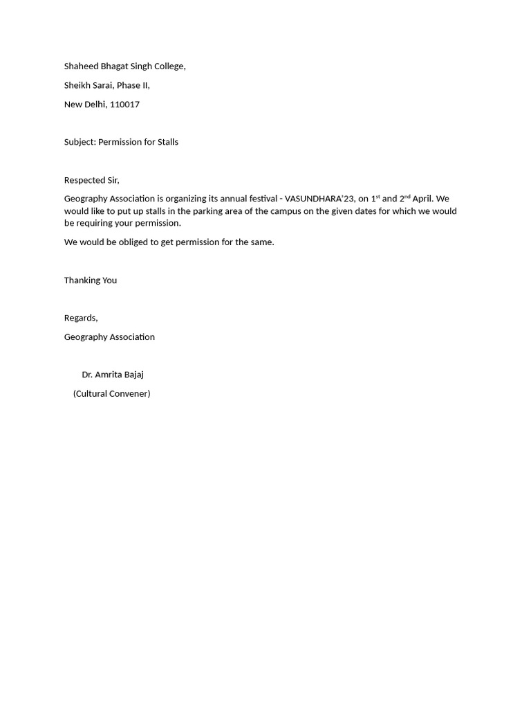 Permission Request for Festival Stalls | PDF