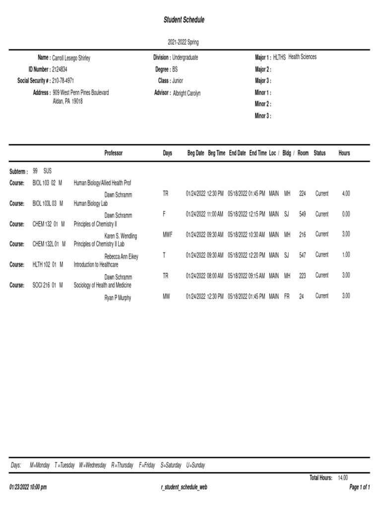 2022 spring semester schedule | PDF