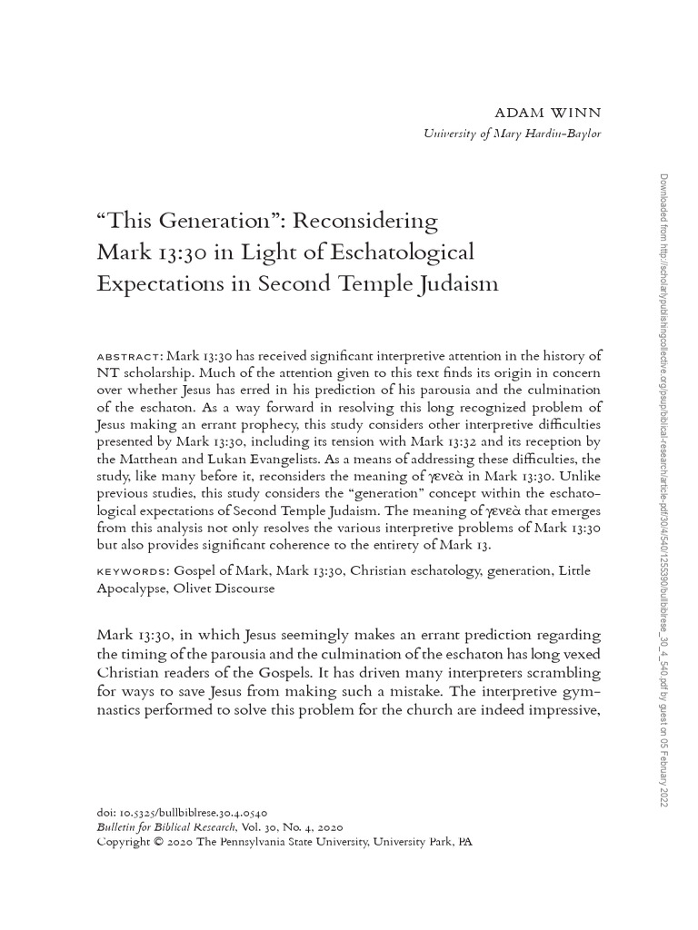 This Generation Reconsidering Mark 13 3 | PDF | Gospel Of Mark | Jesus