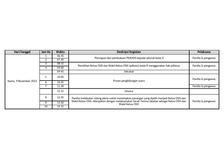 Jadwal PILKASIS Kelas X | PDF