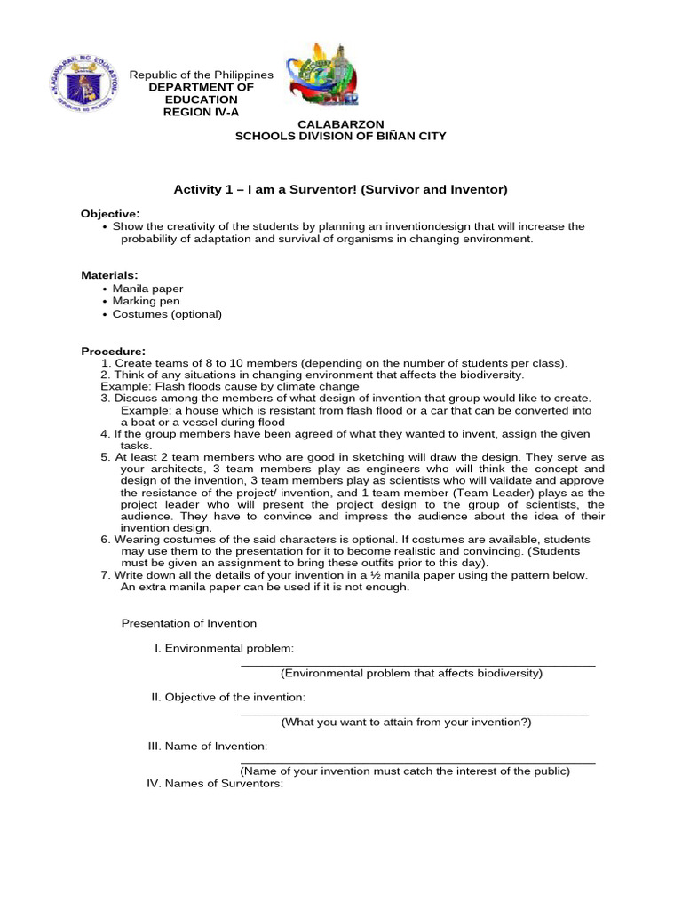 Student Invention Activity for Biodiversity | PDF | Rubric (Academic ...