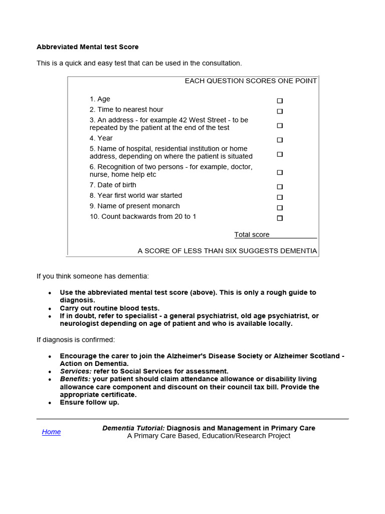 Abbreviated Mental State Test | PDF