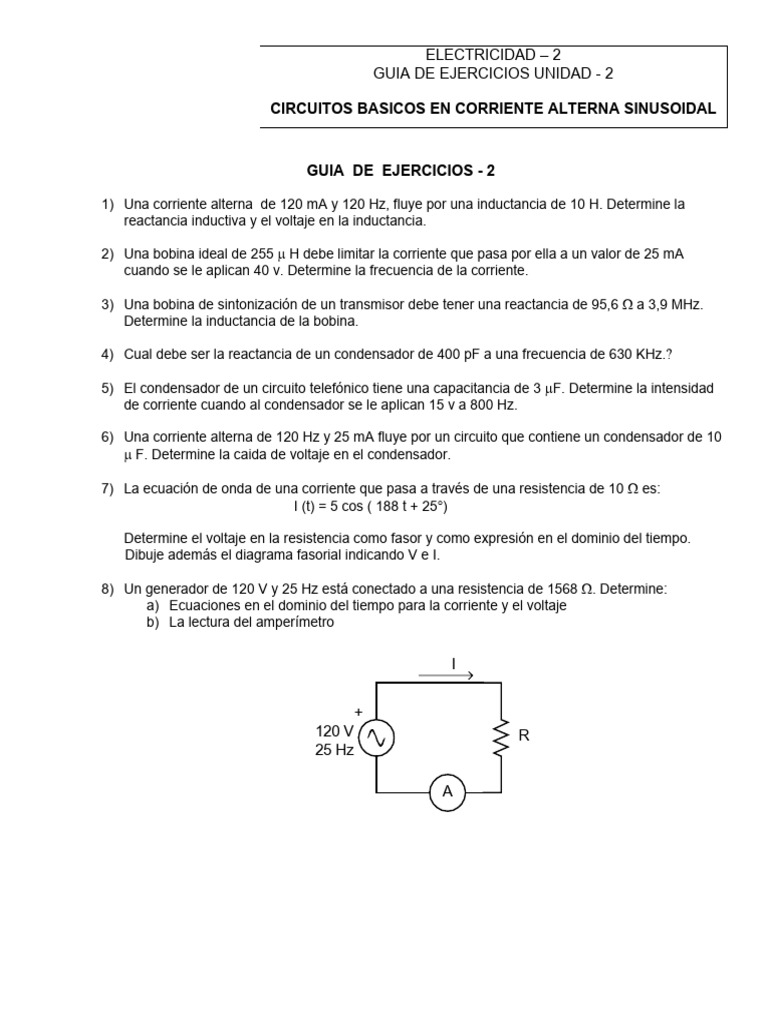 Guia Ejercicios Circuitos Basicos de CA | PDF | Inductor | Corriente eléctrica