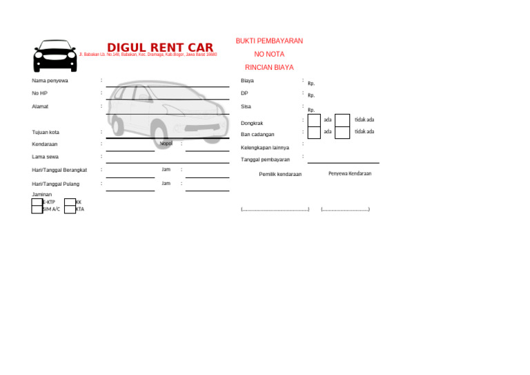 Nota Rental Mobil | PDF