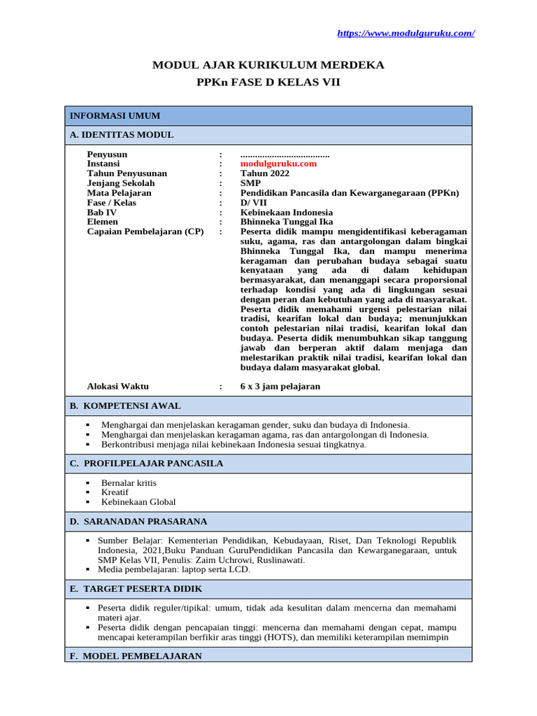 Modul Ajar PPKN Kelas 7 Bab 4 | PDF | Karier & Perkembangan