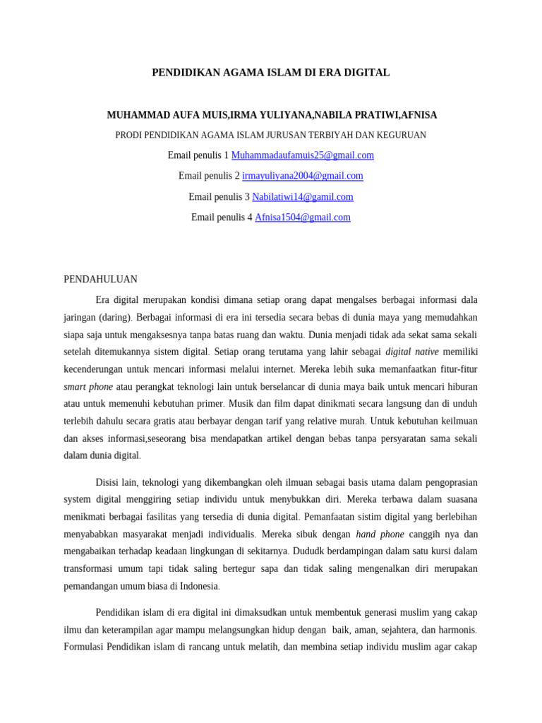 Pendidikan Agama Islam Di Era Digital | PDF