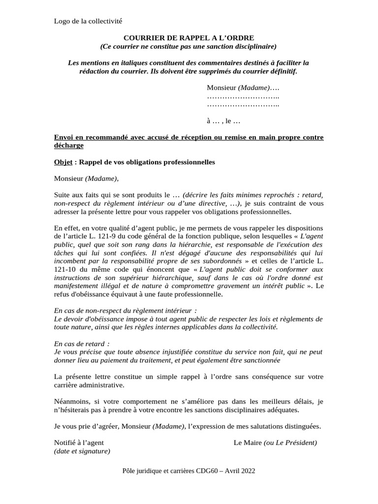 Modele Courrier Simple Rappel A Lordre | PDF | Justice | Crime et violence