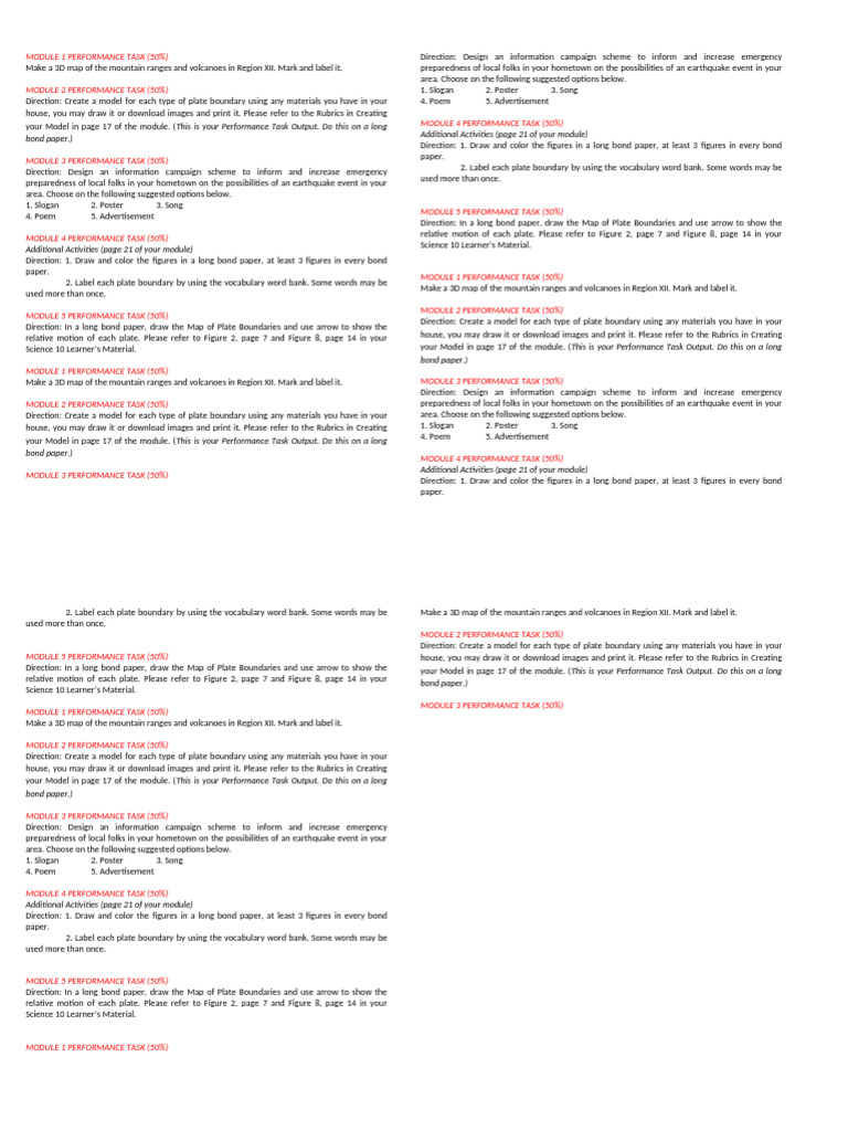 Performance Task | PDF | Plate Tectonics