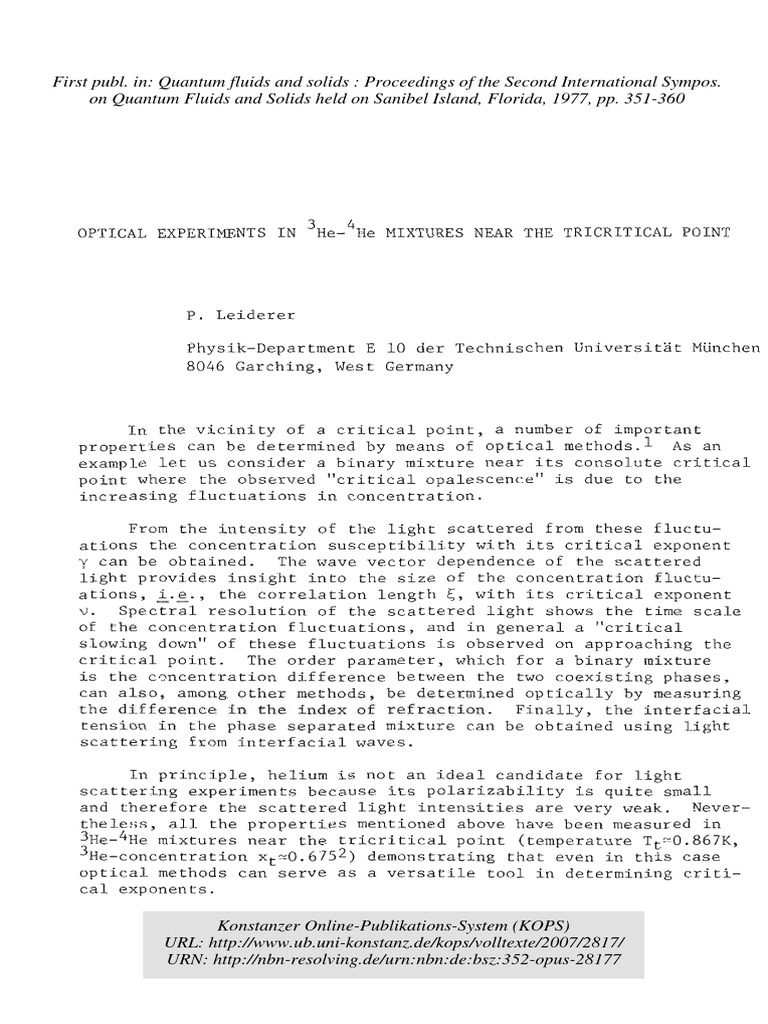 Optical Experiments in 3he 4he Mixtures | PDF | Physical Phenomena ...