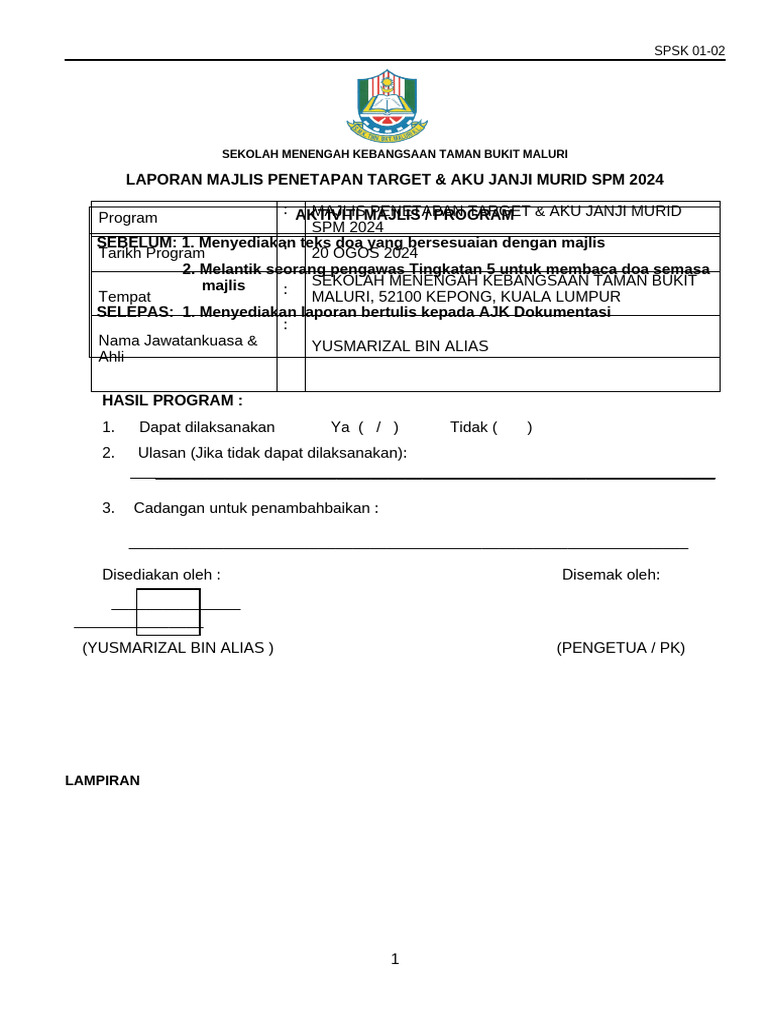 Laporan Ajk Bacaan Doa | PDF