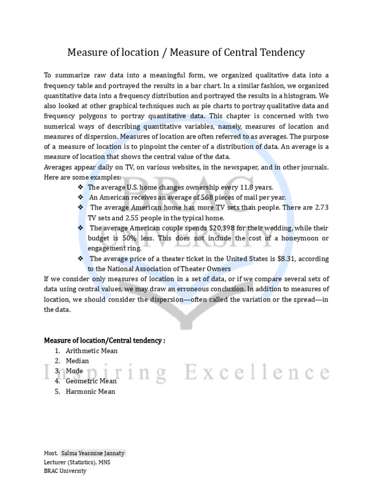 Central Tendency Measures Explained | PDF | Mean | Mode (Statistics)
